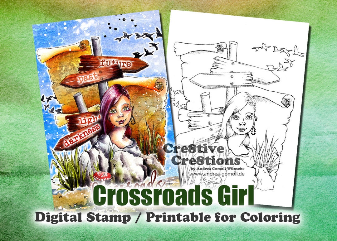 Crossroads Girl - Digital Stamp / Printable Coloring Page - Etsy
