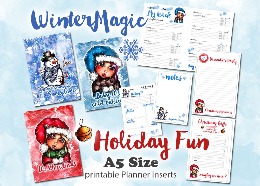 Winter & Christmas Set- A5 SIZE Printable Planner Inserts for Filofax ...