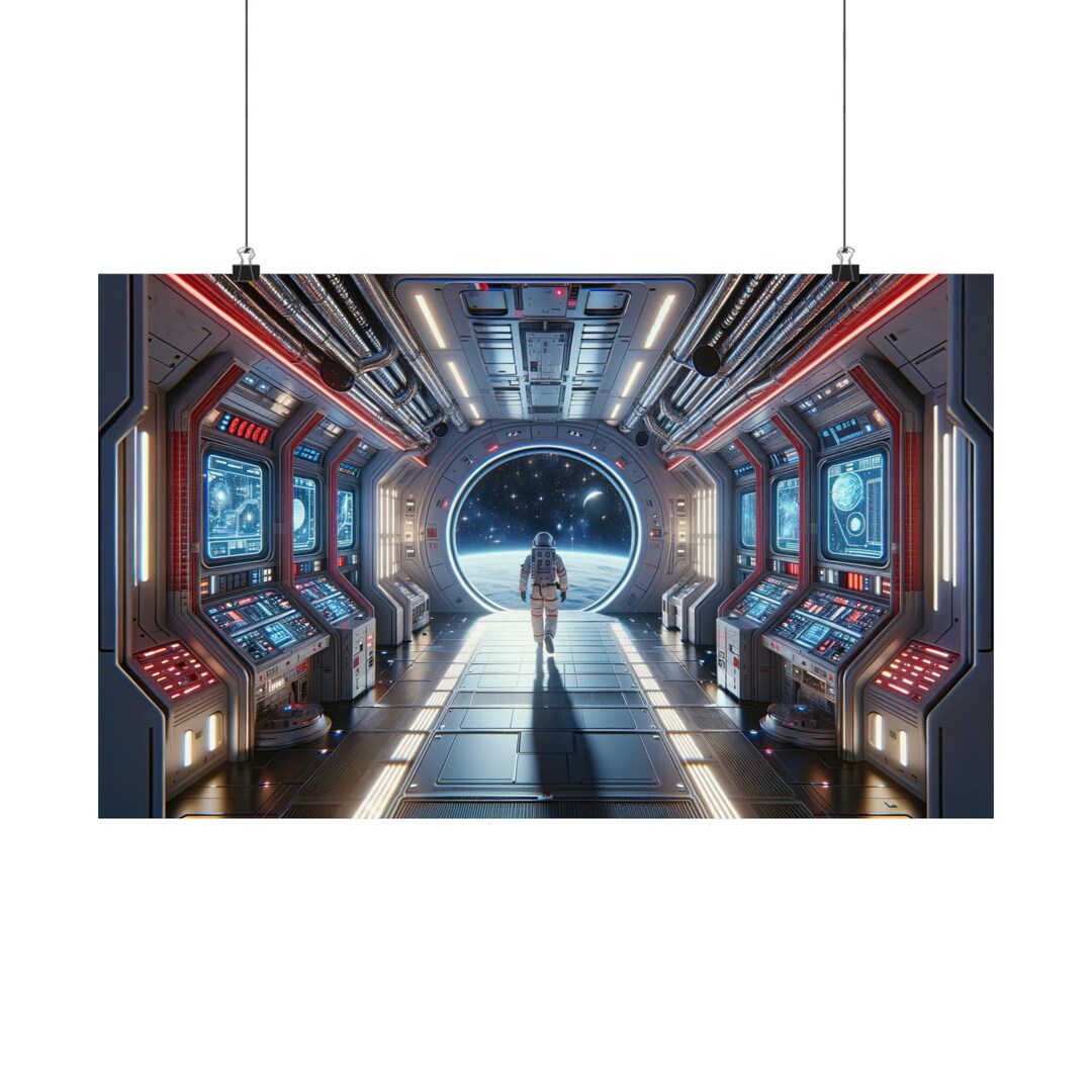 Voyager's Threshold: Spaceship Corridor Poster 23x14 - Etsy