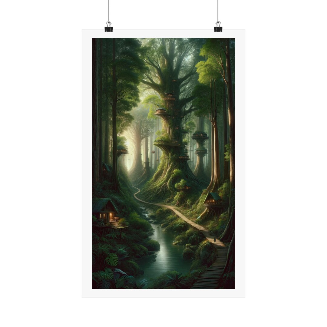 Enchanted Forest Sanctuary Poster Magical Treehouse Art Print 14x23 - Etsy