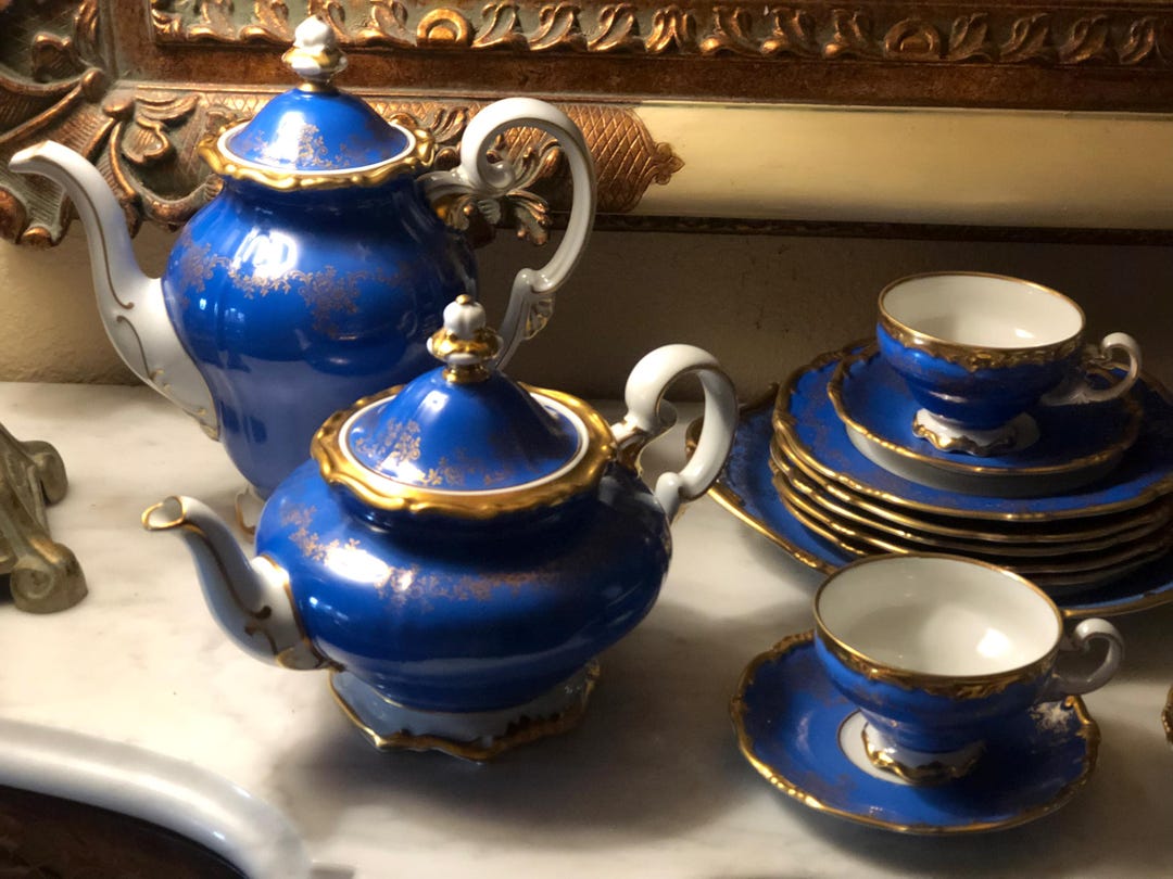 GERMAN WEIMAR Katharina Pattern 28010 Cobalt Blue Coffee Pot & Tea Pot ...