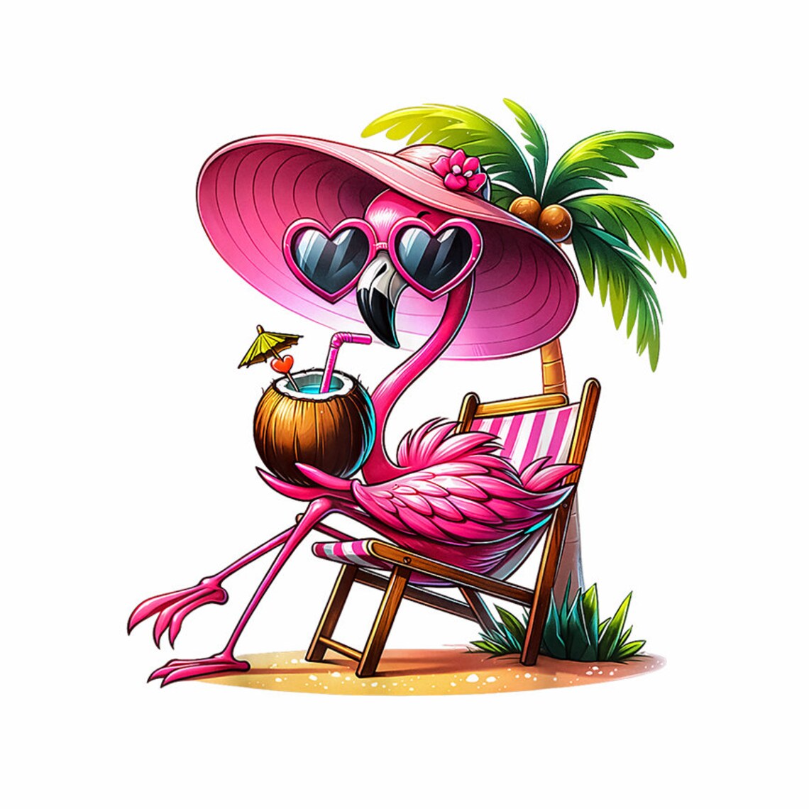 Pink Flamingo Summer Vibes Beach Palm Tree Summer Vacation Png - Etsy