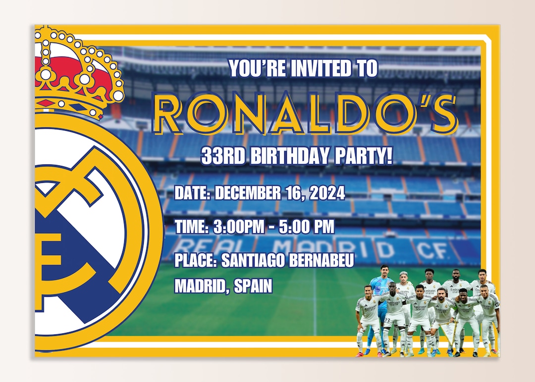 Real Madrid Birthday Invitation Template: Editable Canva File - Etsy