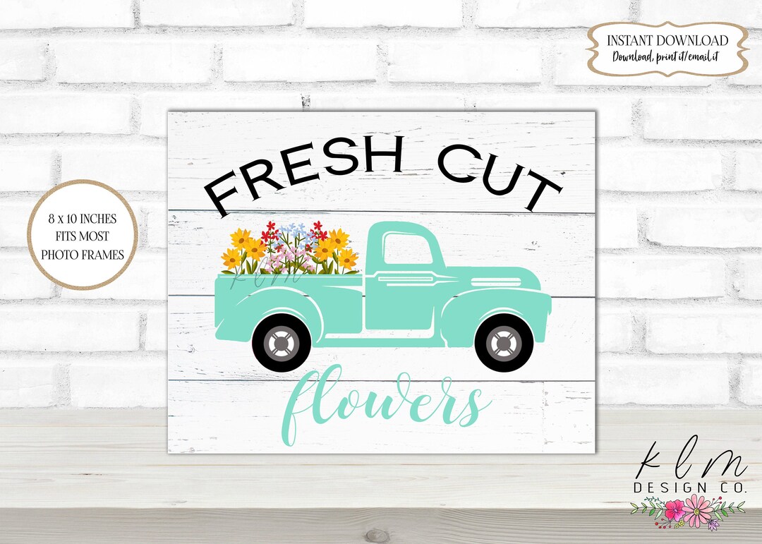Fresh Cut Flowers Print | Flower Truck Print | Flower Pickup Truck ...