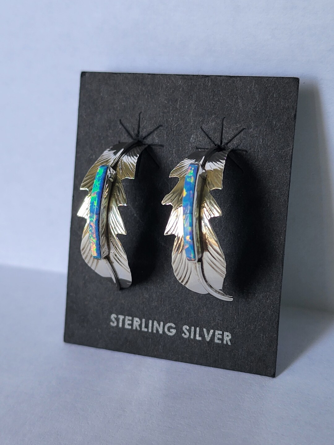 Opal Sterling Silver Prayer Feather Hoops - Etsy