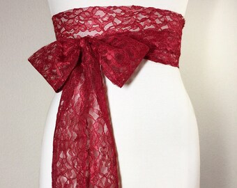 Bright Red Lace Sash Holiday Sash Extra Long Wedding Dress | Etsy