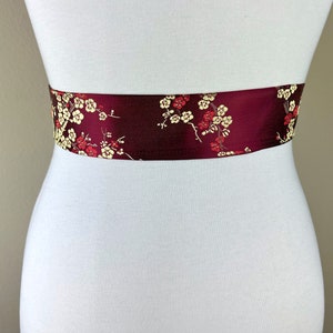 Burgundy & Gold Chinese Brocade Sash, Burgundy Sash in Satin Brocade ...