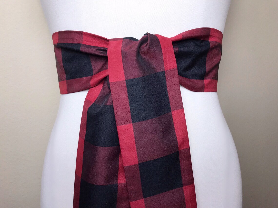 Taffeta Buffalo Plaid Sash Red & Black Checkered Taffeta | Etsy