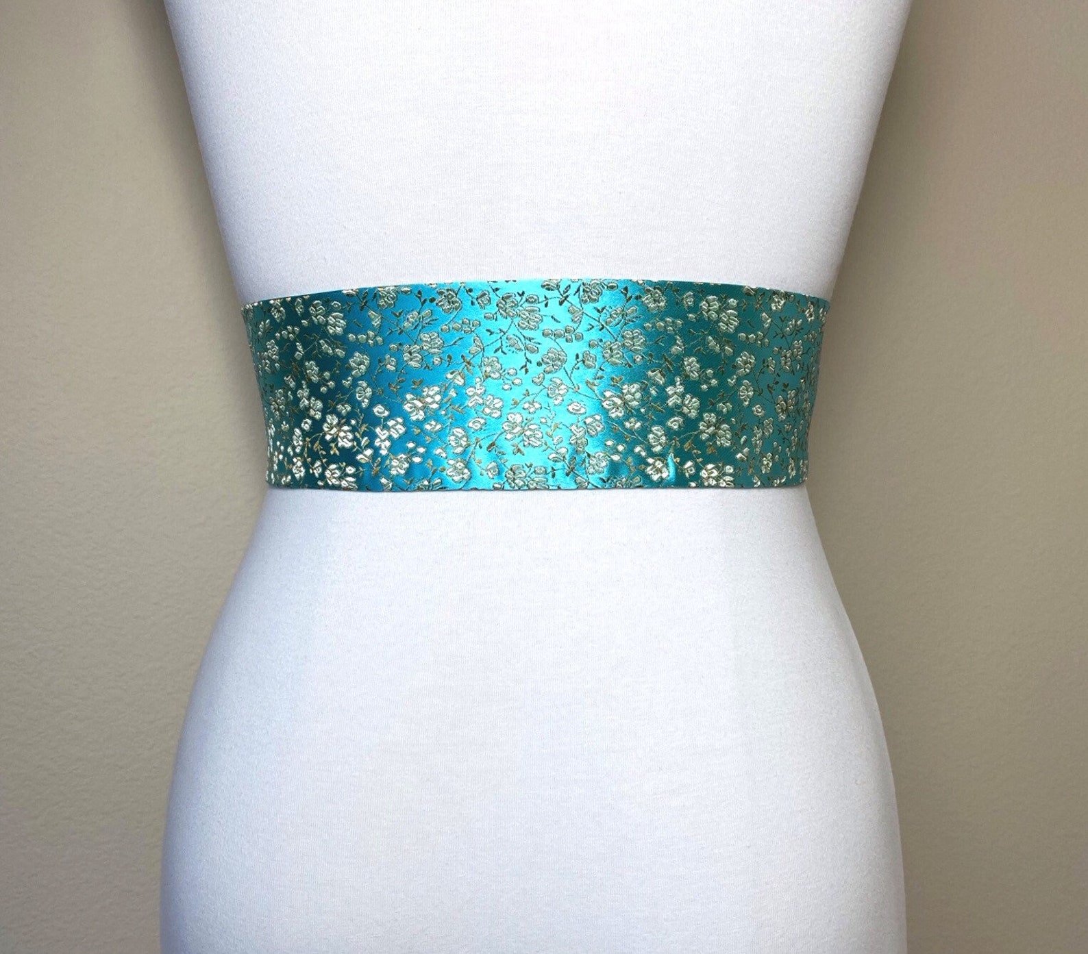 Wide Aqua Floral Sash in Asian Brocade Floral Sash in Aqua & - Etsy