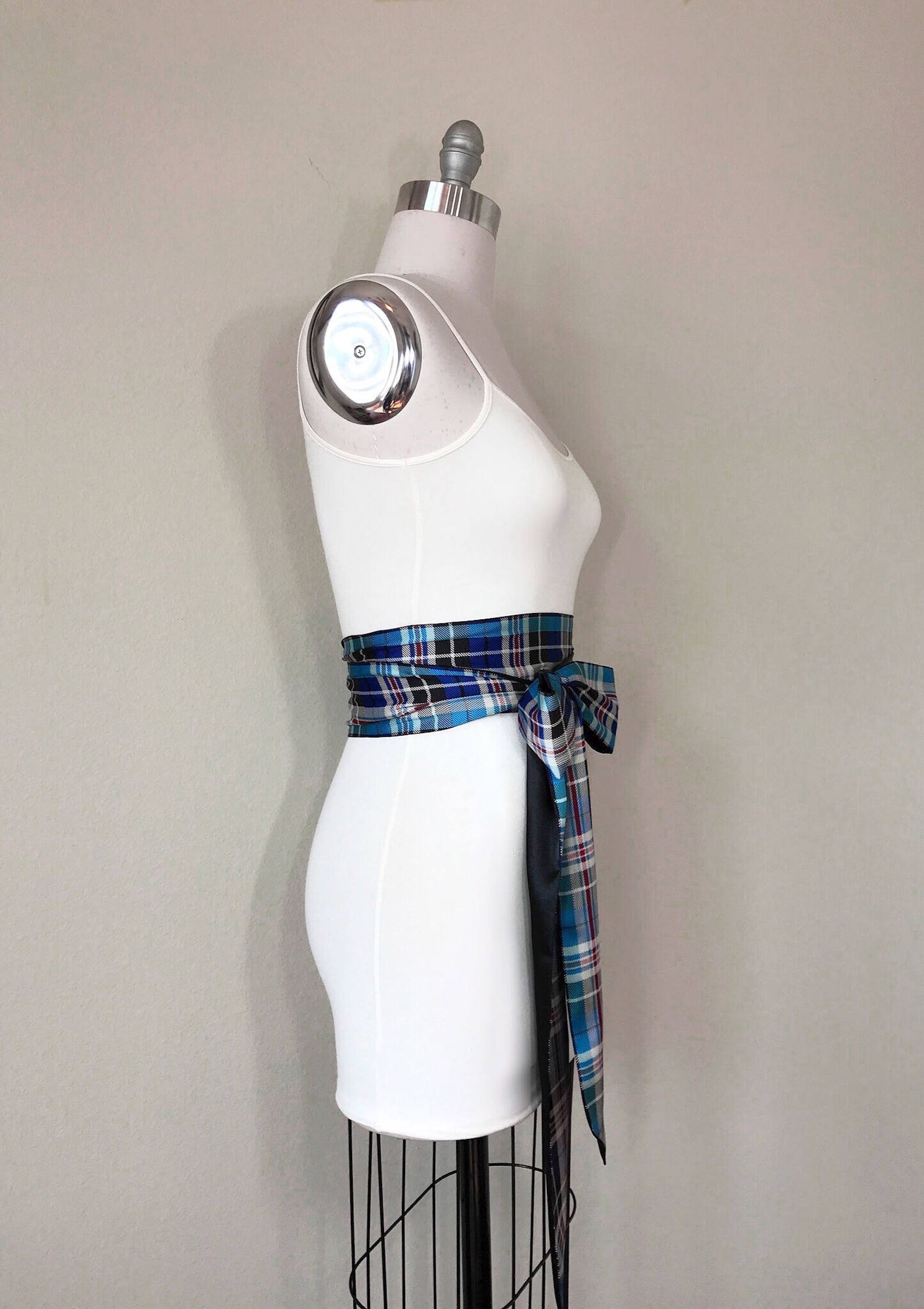 Blue & Black Tartan Sash Plaid Satin Sash Blue Tartan Plaid | Etsy