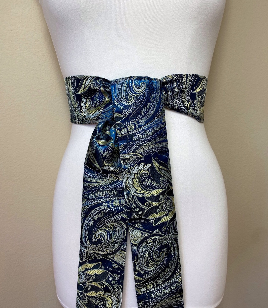 Wide Peacock Blue & Gold Chinese Brocade Sash, Gold and Blue Brocade ...