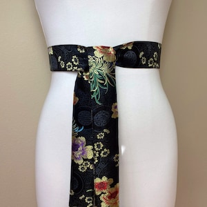 Narrow Black Chinese Brocade Sash, Black & Gold Brocade Sash Belt ...