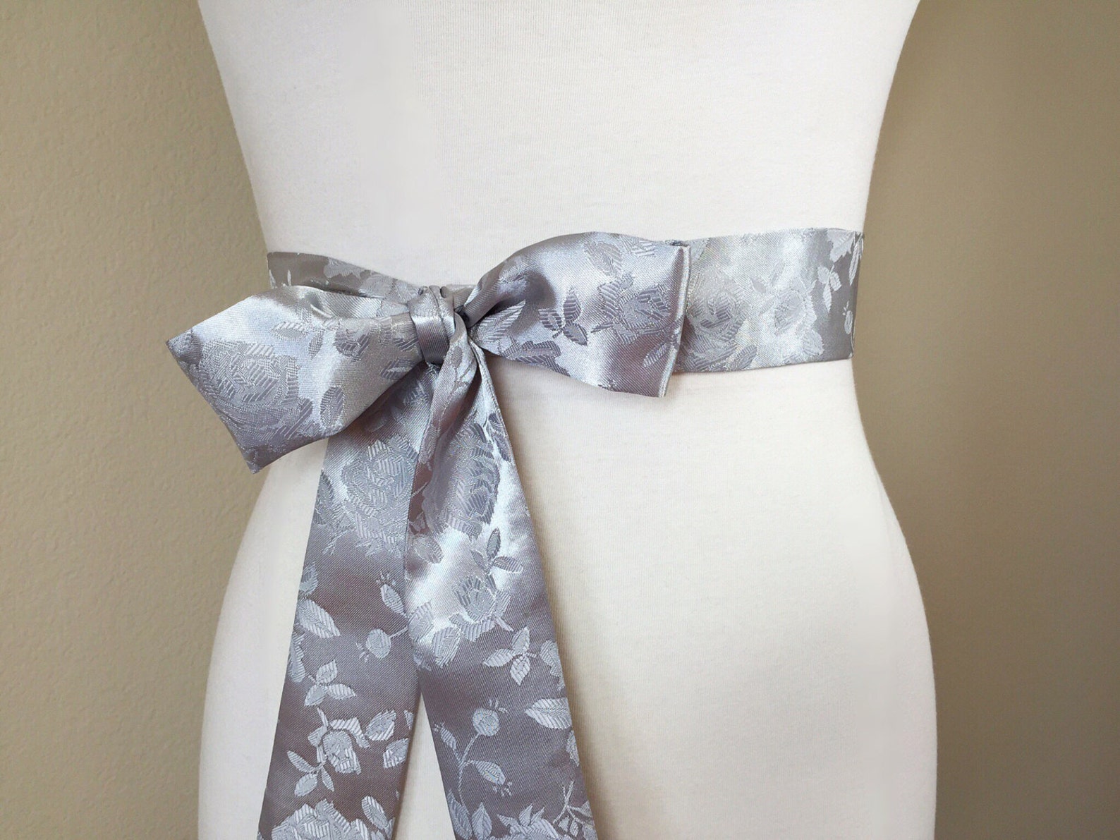 Silver Satin Sash in Rose Jacquard Silver Rose Sash Brocade - Etsy