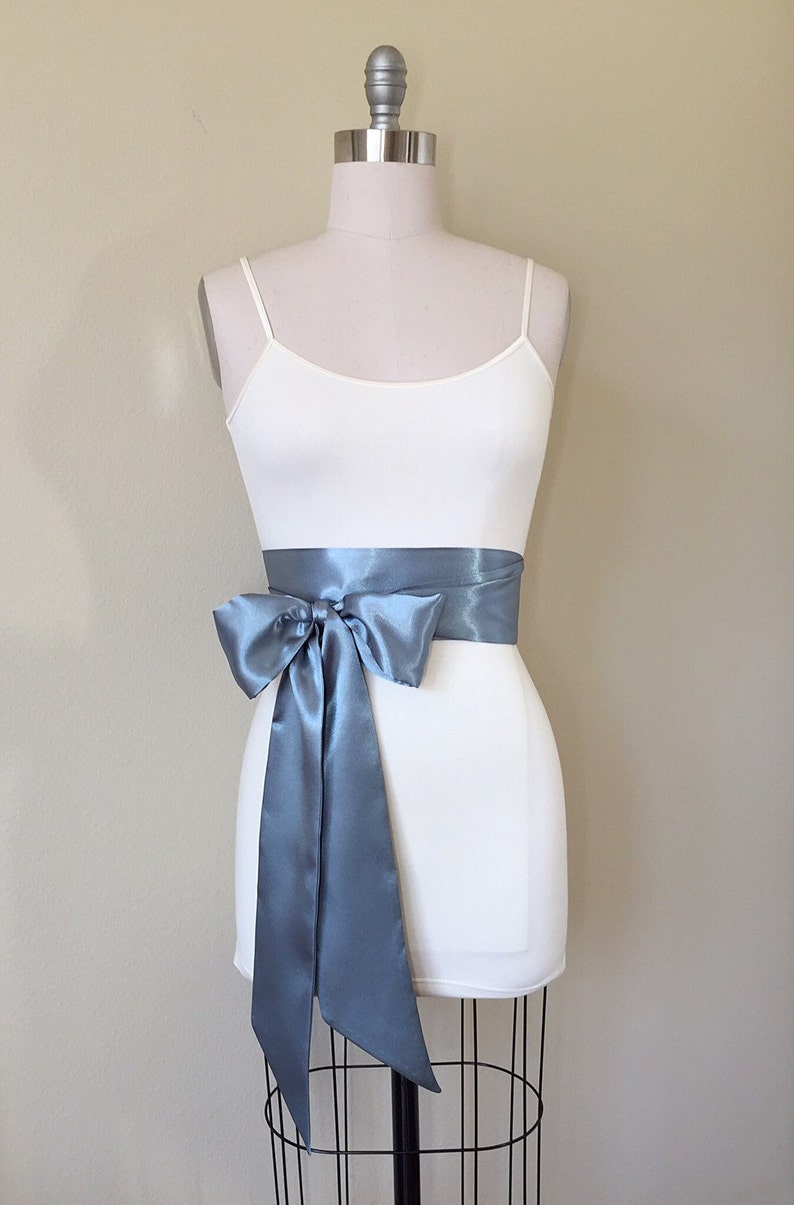 Steel Gray Sash Silver Gray Satin Sash Obi Wrap Belt Long - Etsy