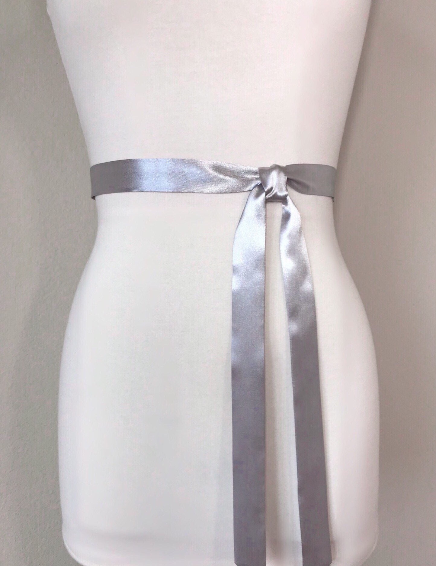 Extra Narrow Silver Sash, Bright Silver Satin Sash Belt, Skinny Sash ...