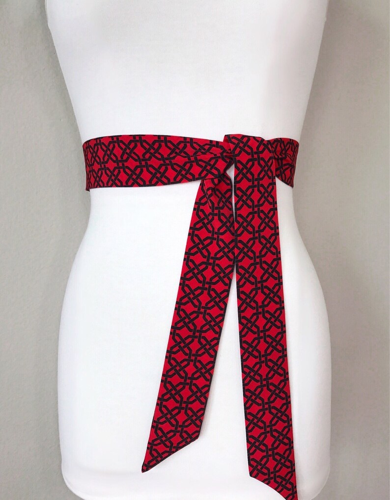 Narrow Red & Black Sash Black and Red Print Sash Geometric - Etsy