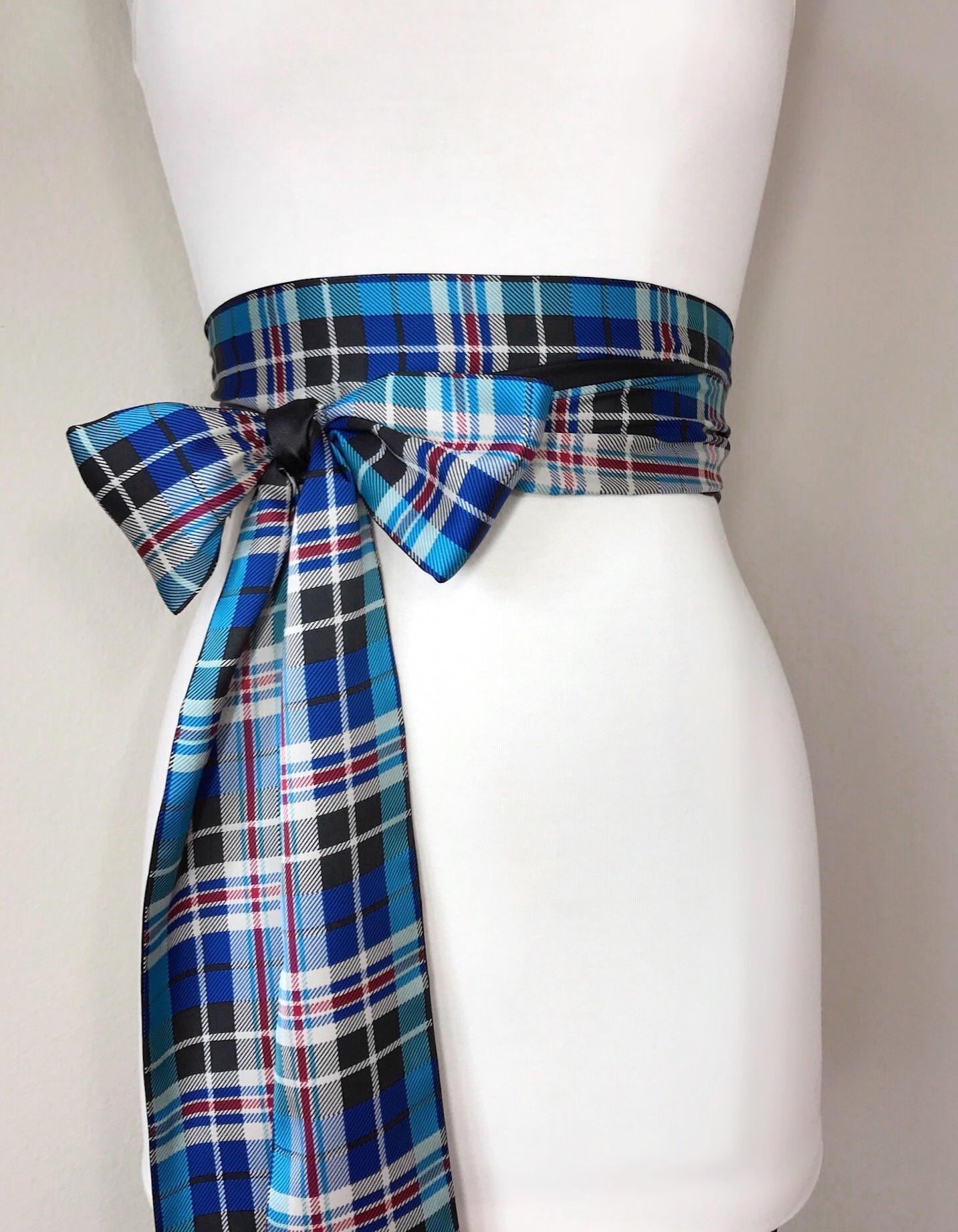 Blue & Black Tartan Sash, Plaid Satin Sash, Blue Tartan Plaid ...