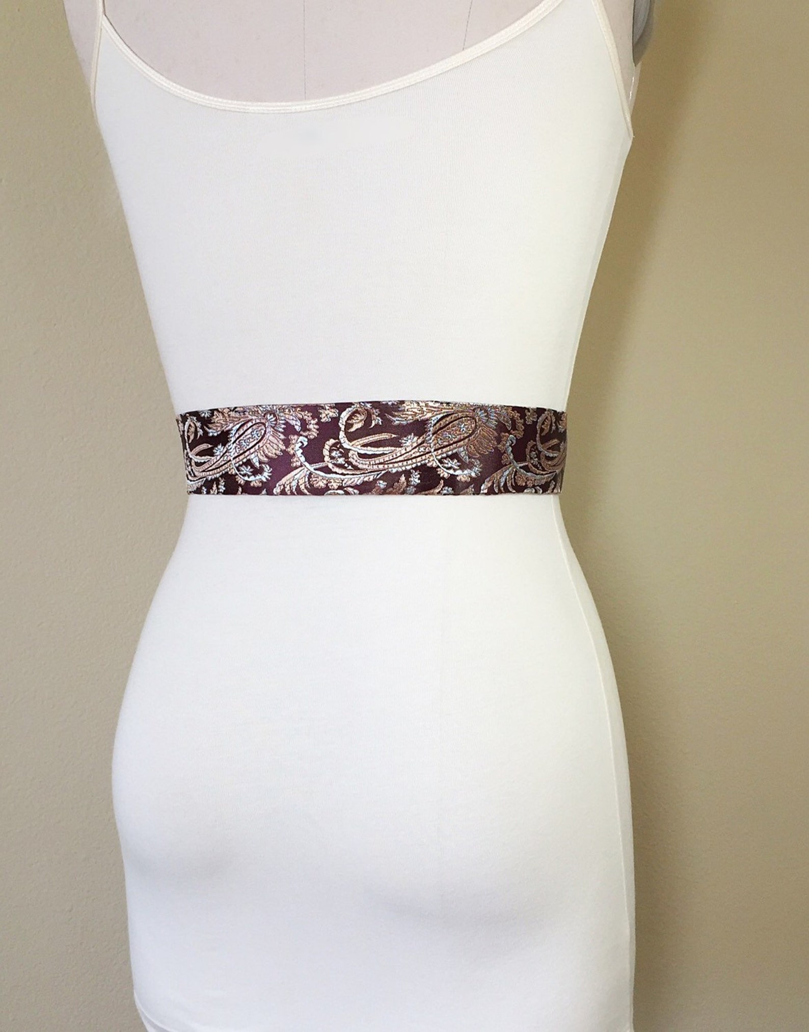 Asian Brocade Sash in Brown Rose Gold & Silver Paisley and - Etsy
