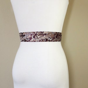 Asian Brocade Sash in Brown, Rose Gold & Silver, Paisley and Floral ...