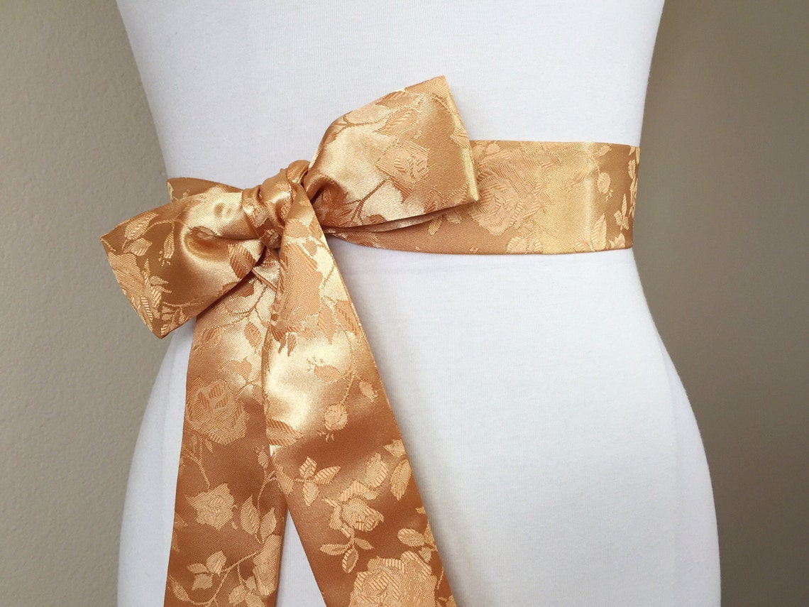 Dark Gold Satin Sash in Rose Jacquard Gold Rose Sash Brocade - Etsy