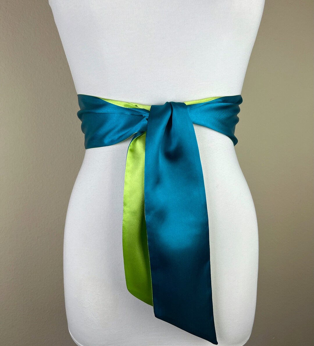 Color Block Teal & Lime Green Satin Sash Wide Teal Sash Belt - Etsy