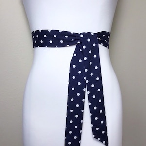 Narrow Navy Polka Dot Sash, Navy & White Sash Belt, Navy Dot Sash ...