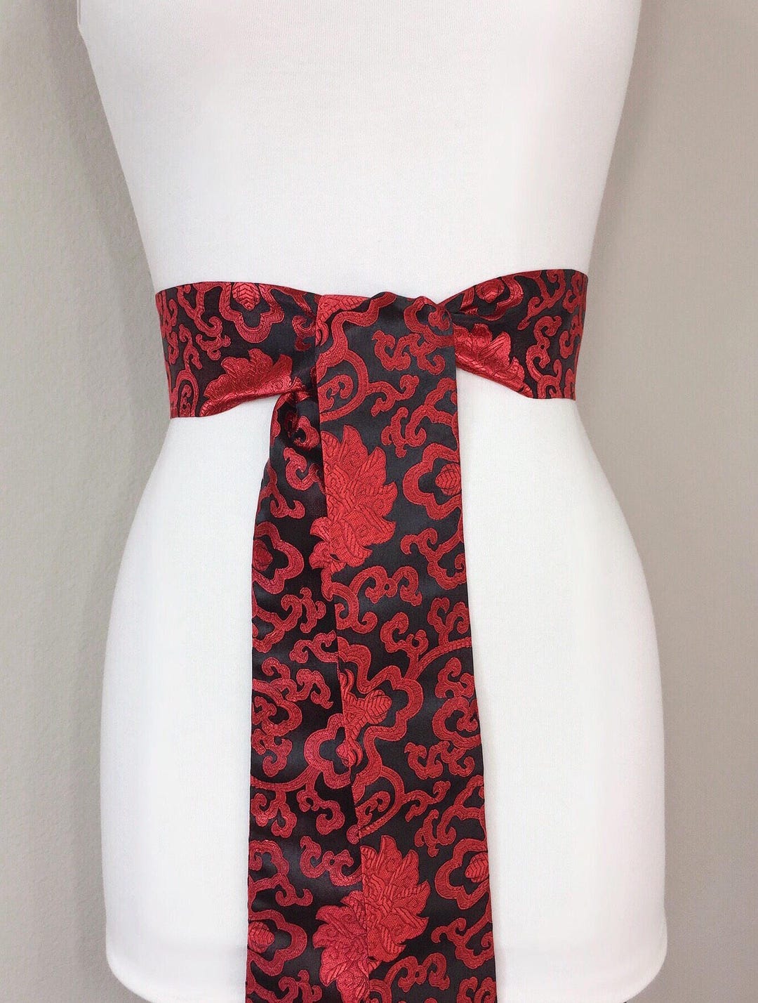 Wide Red & Black Chinese Brocade Sash, Red and Black Brocade Sash Belt ...