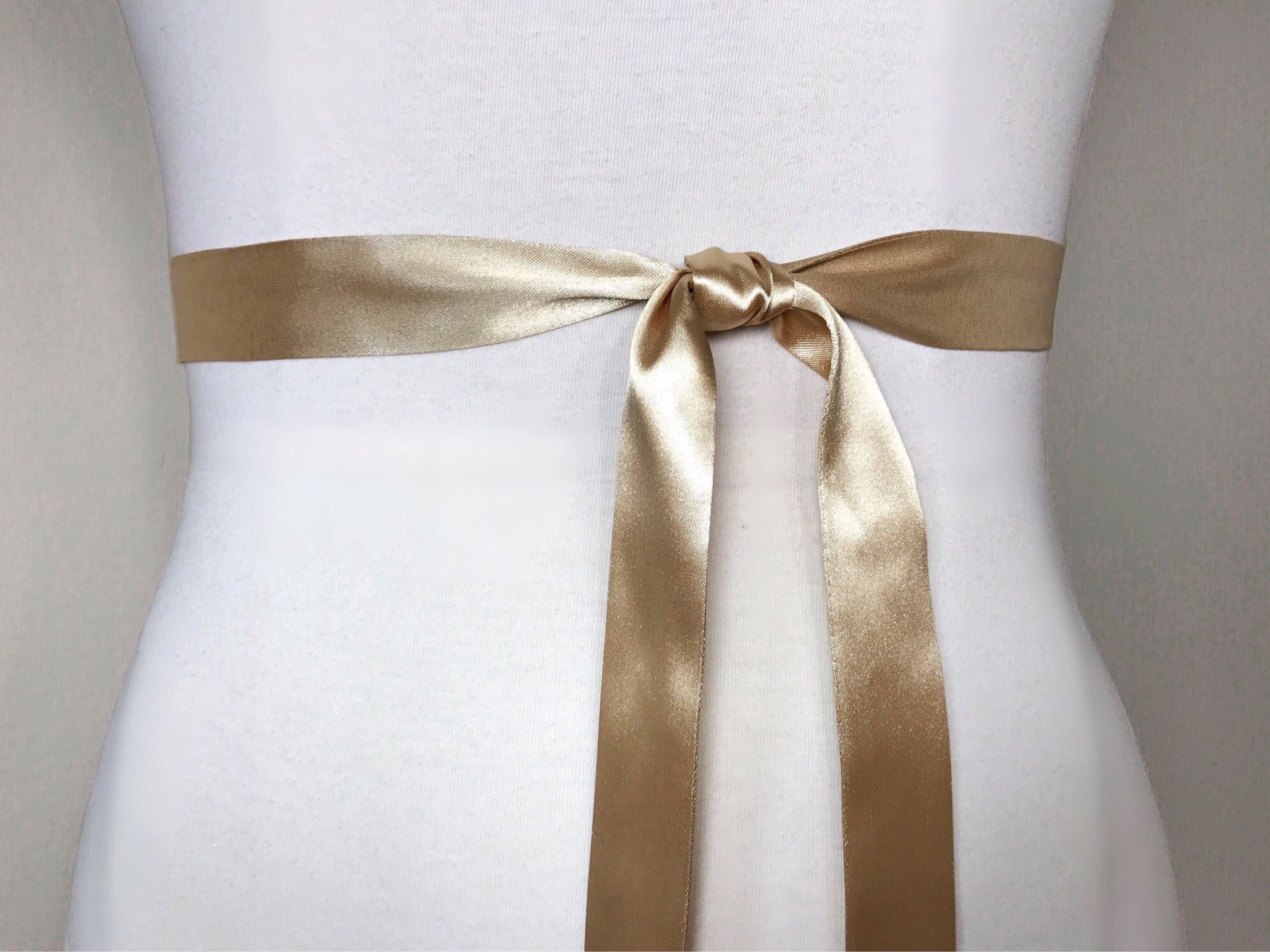 Extra Narrow Gold Sash, Pale Gold Satin Sash Belt, Skinny Sash Belt ...