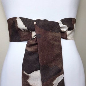 Wide Brown Cow Print Sash in Micro Suede, Brown & Cream Sash, Brown Cow ...