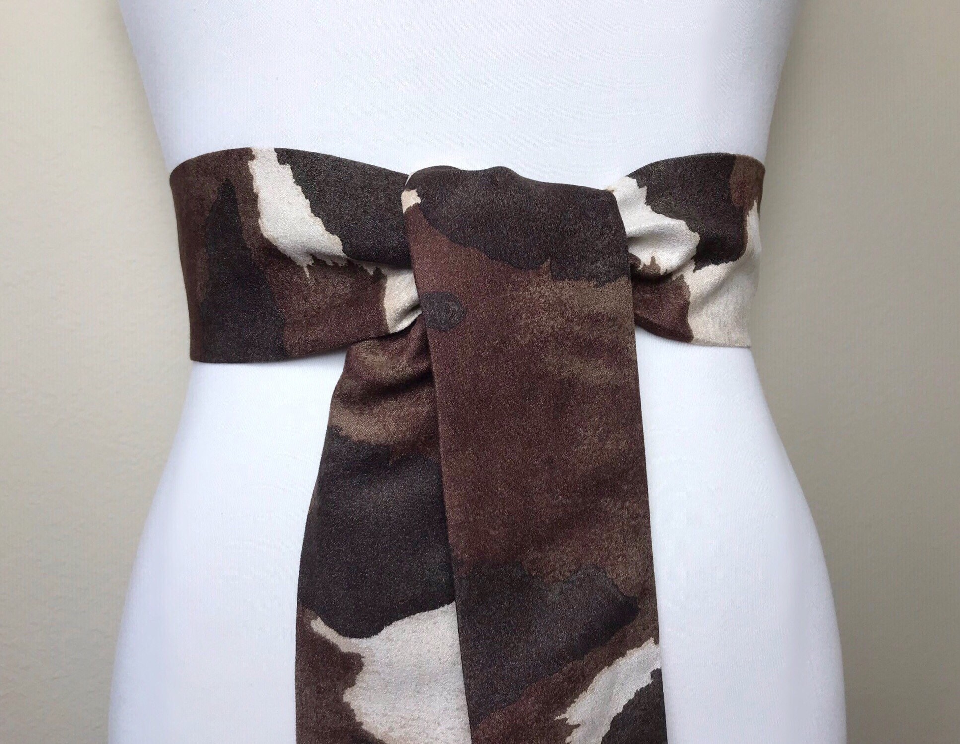 Wide Brown Cow Print Sash in Micro Suede Brown & Cream Sash | Etsy