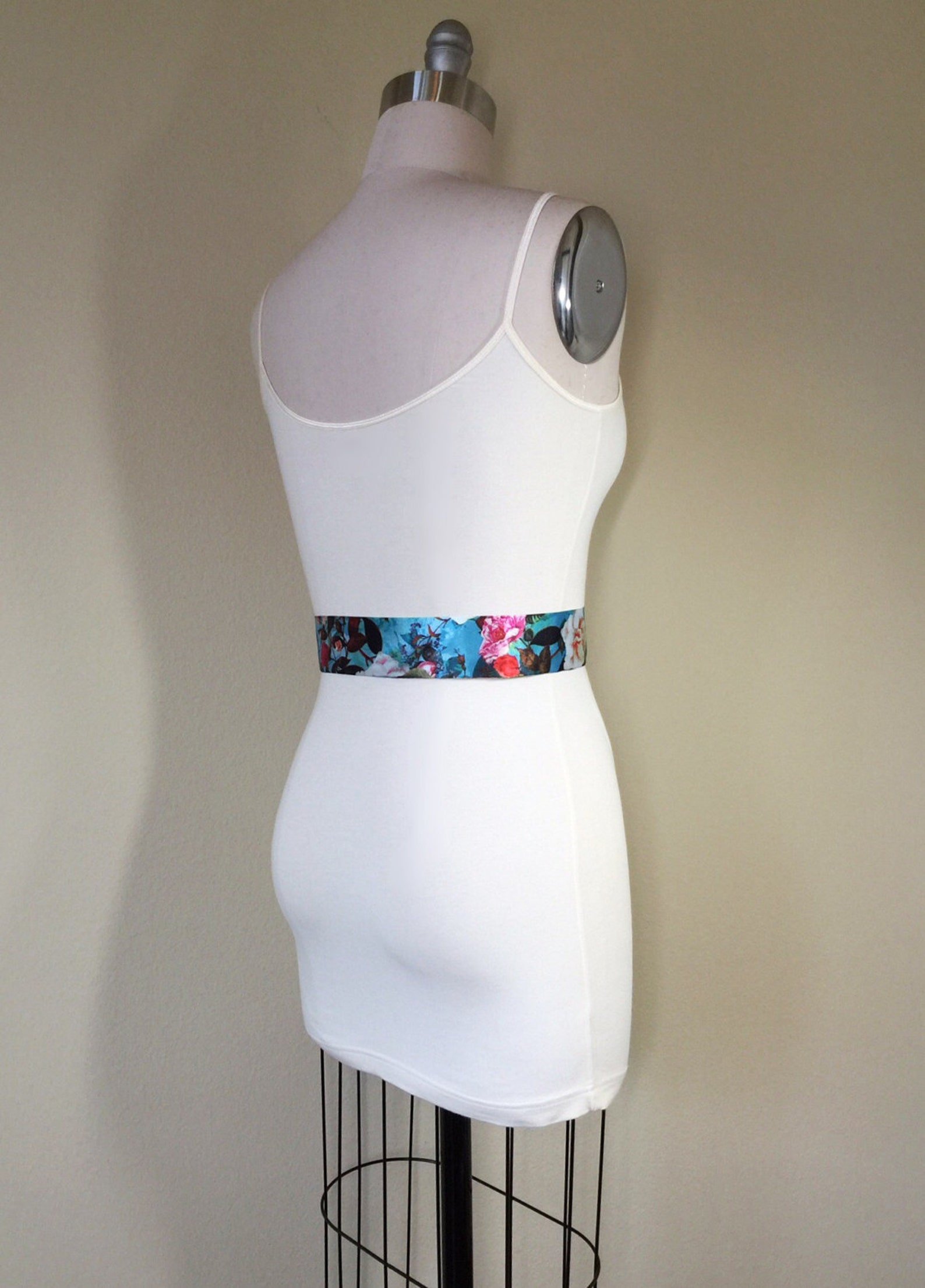 Narrow Aqua Blue Floral Sash Vintage Rose Print Sash Blue - Etsy