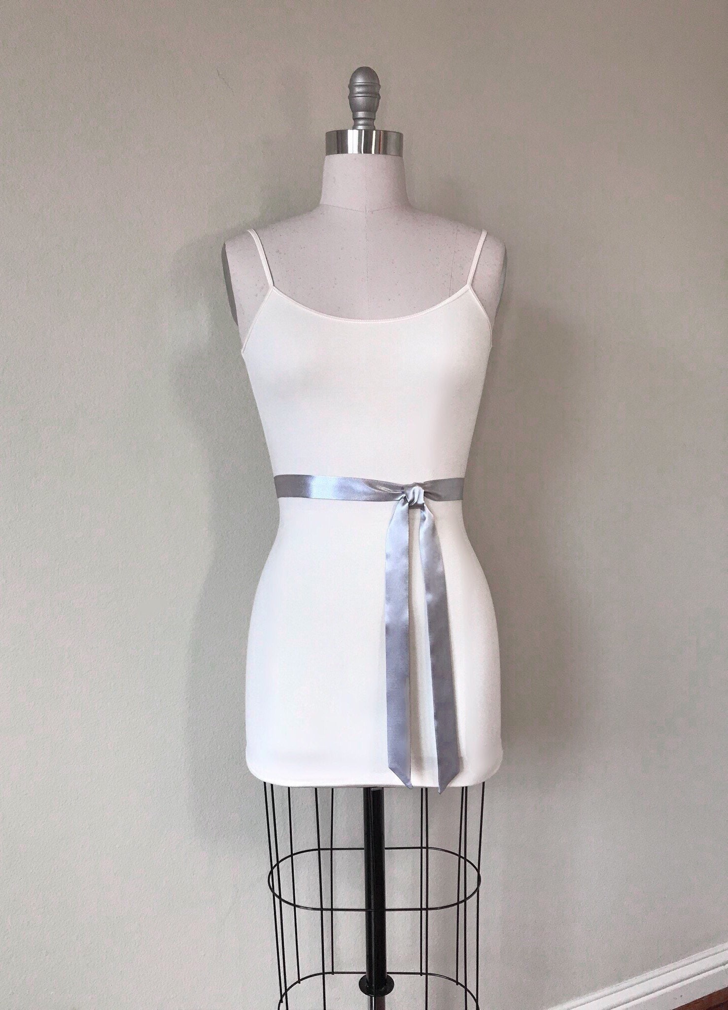 Extra Narrow Silver Sash, Bright Silver Satin Sash Belt, Skinny Sash ...