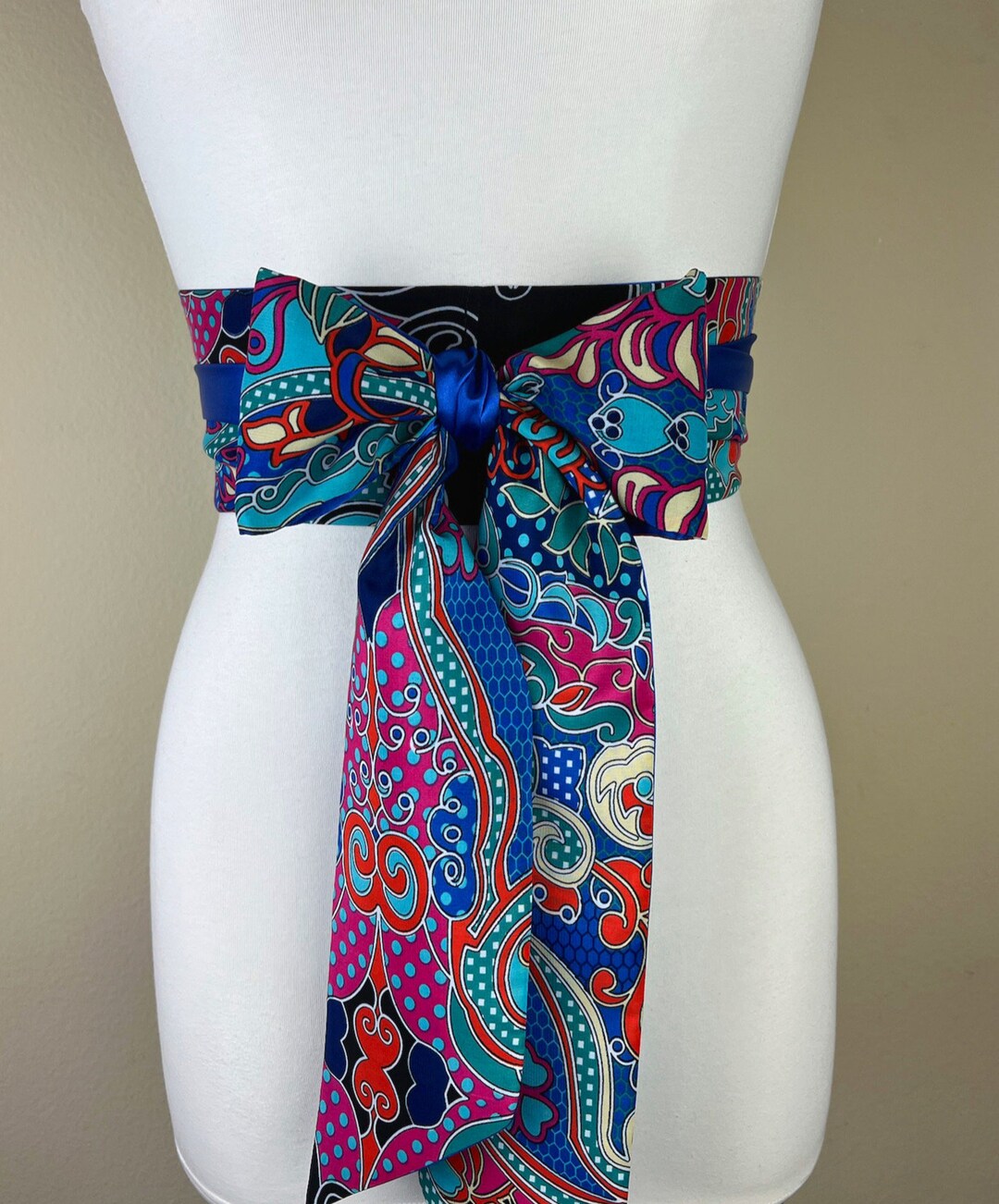 Boho Print Sash Belt, Medallion Print Sash, Multi Color Sash Belt, Blue ...