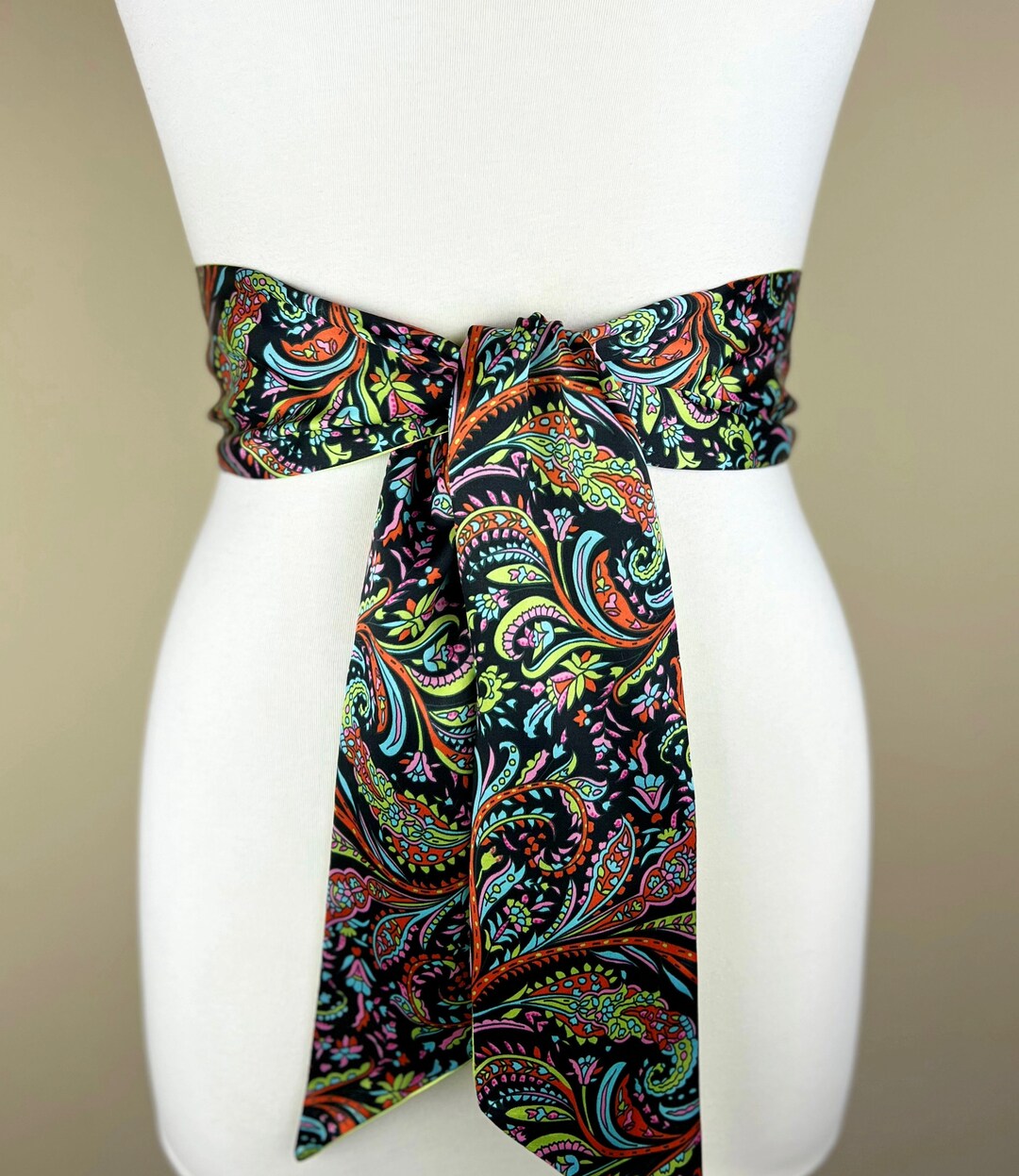 Wide Black Floral Sash, Black Satin Sash, Flourish Print Sash, Black ...