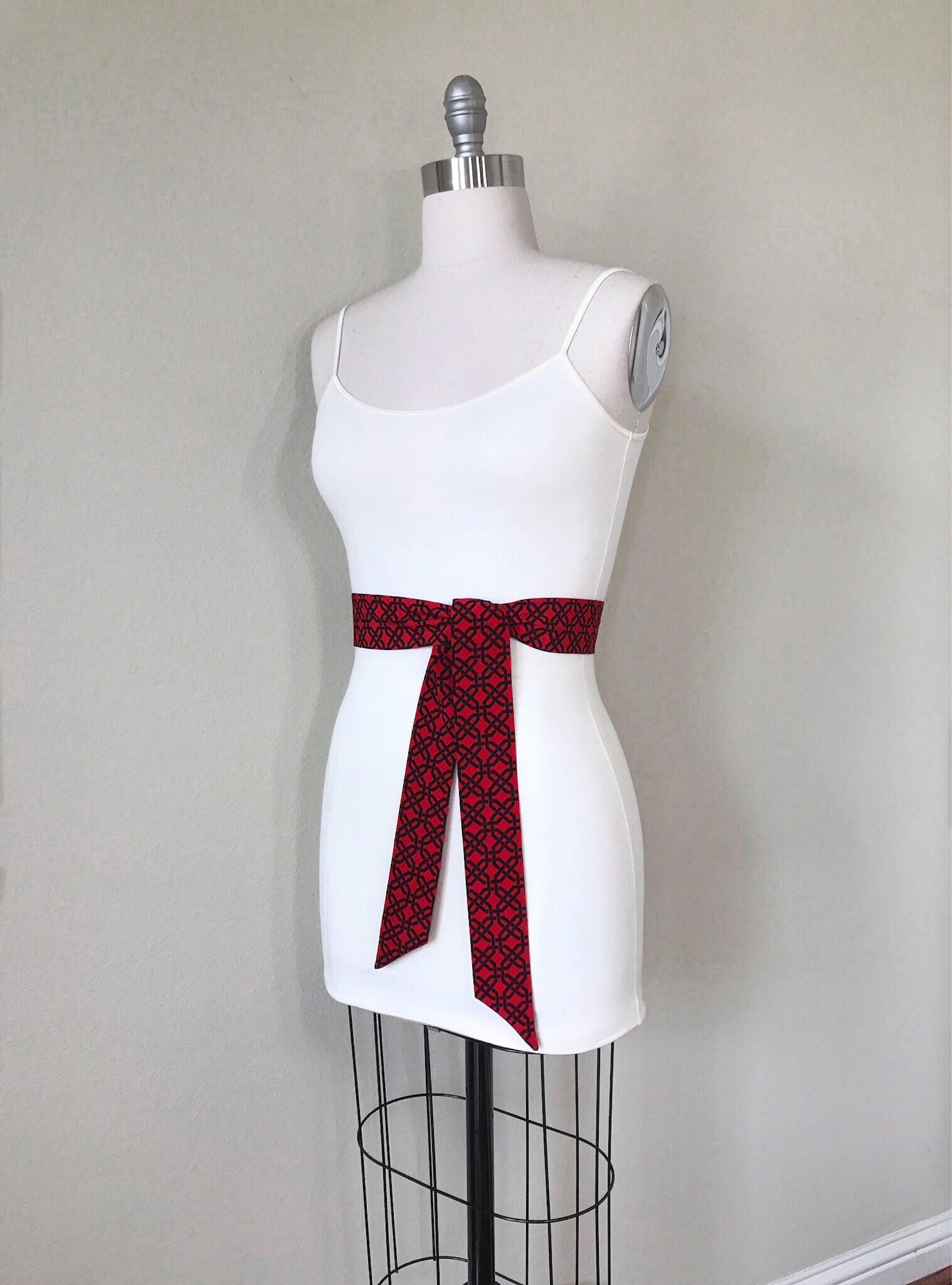 Narrow Red & Black Sash, Black and Red Print Sash, Geometric Print Sash ...