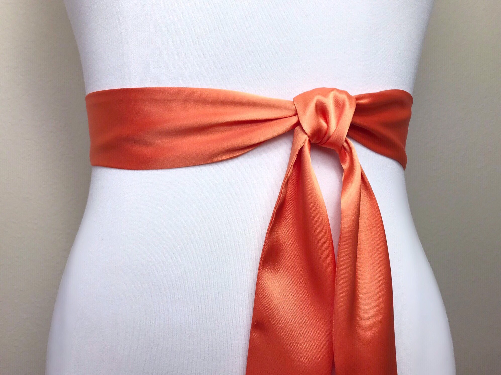 Narrow Light Orange Sash Belt, Light Orange Satin Sash, Narrow Orange ...
