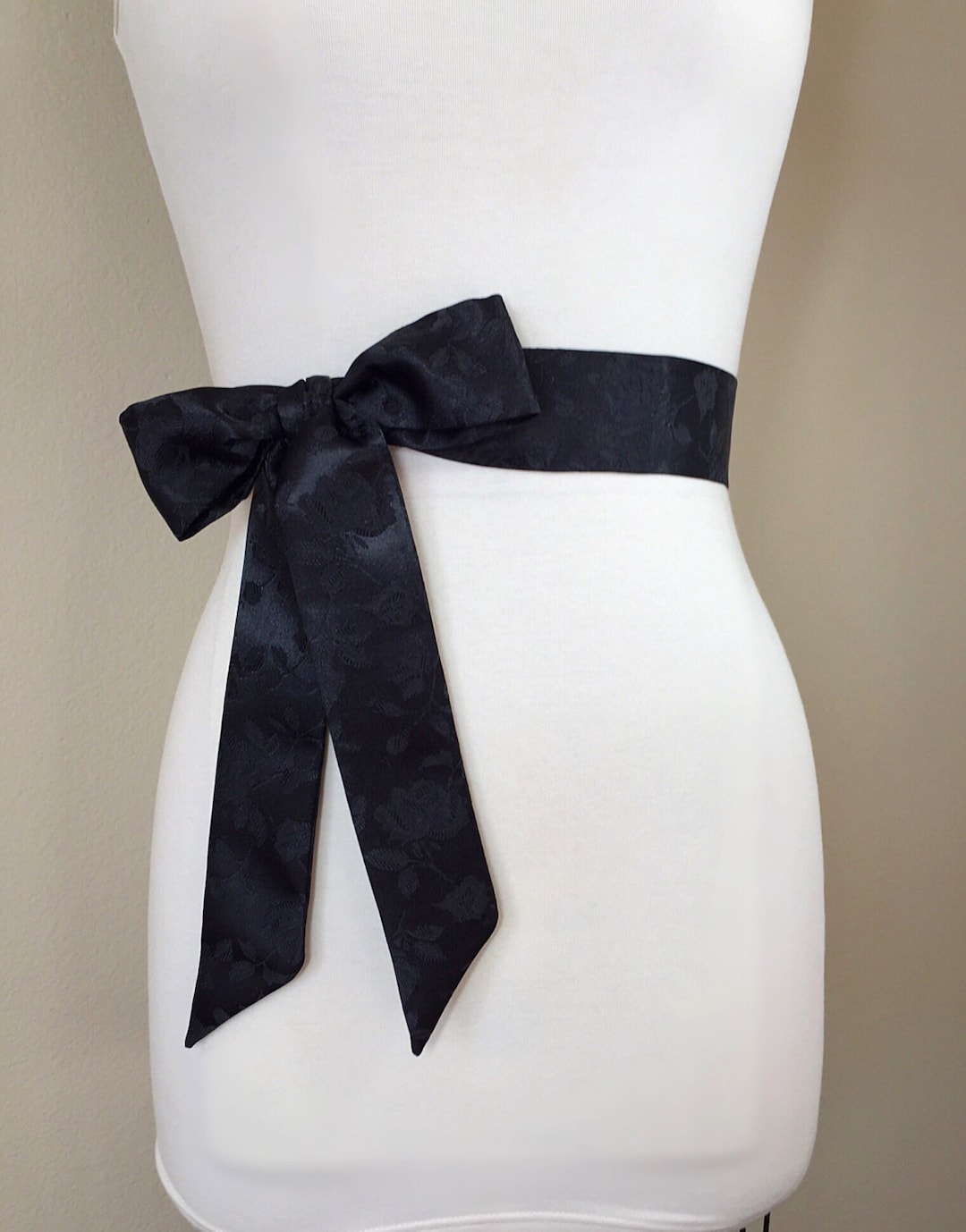 Black Satin Sash in Rose Jacquard, Black Rose Sash, Brocade Black Sash ...