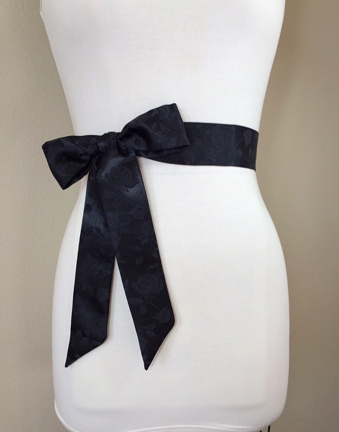 Black Satin Sash in Rose Jacquard Black Rose Sash Brocade | Etsy