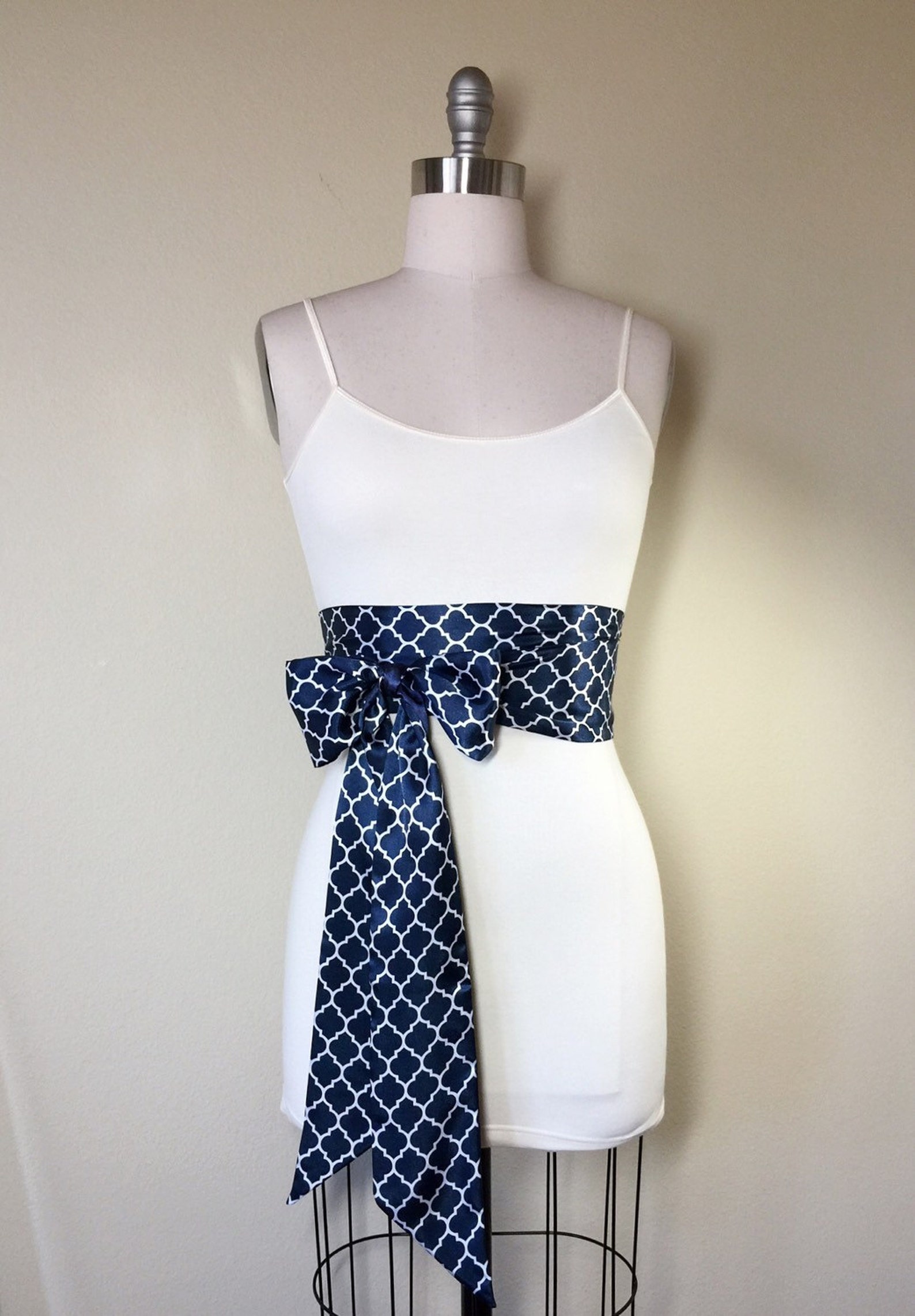 Navy Satin Sash Navy Quatrefoil Sash Navy Sash Navy & White - Etsy