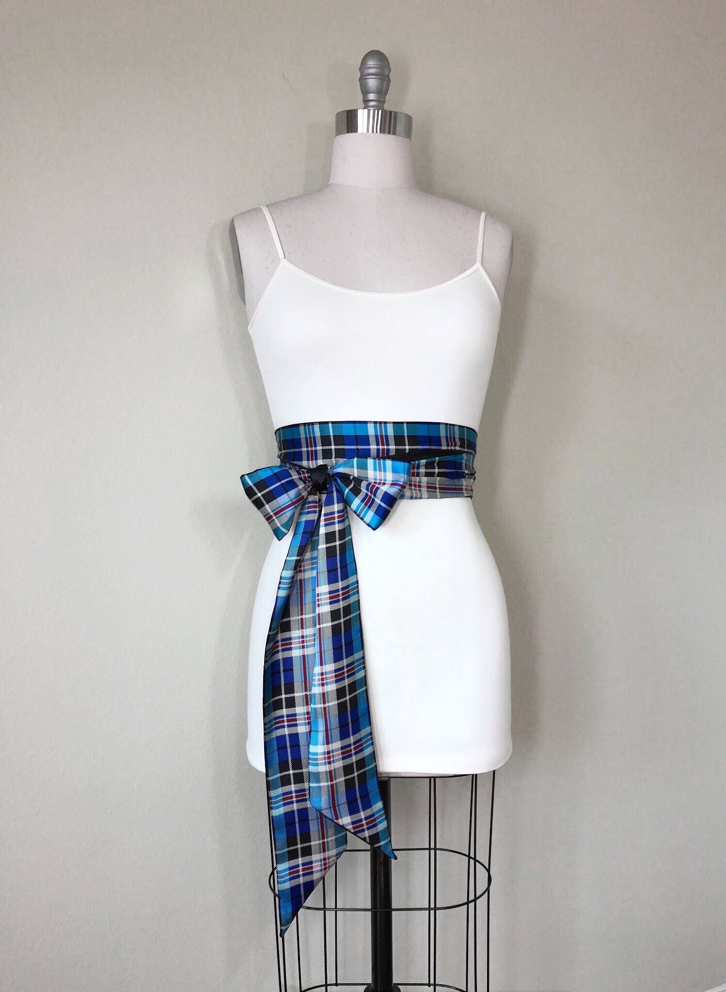 Blue & Black Tartan Sash, Plaid Satin Sash, Blue Tartan Plaid ...