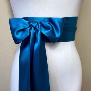 Peacock Blue Sash, Deep Blue Satin Sash, Extra Long Sash Belt, Blue Obi ...