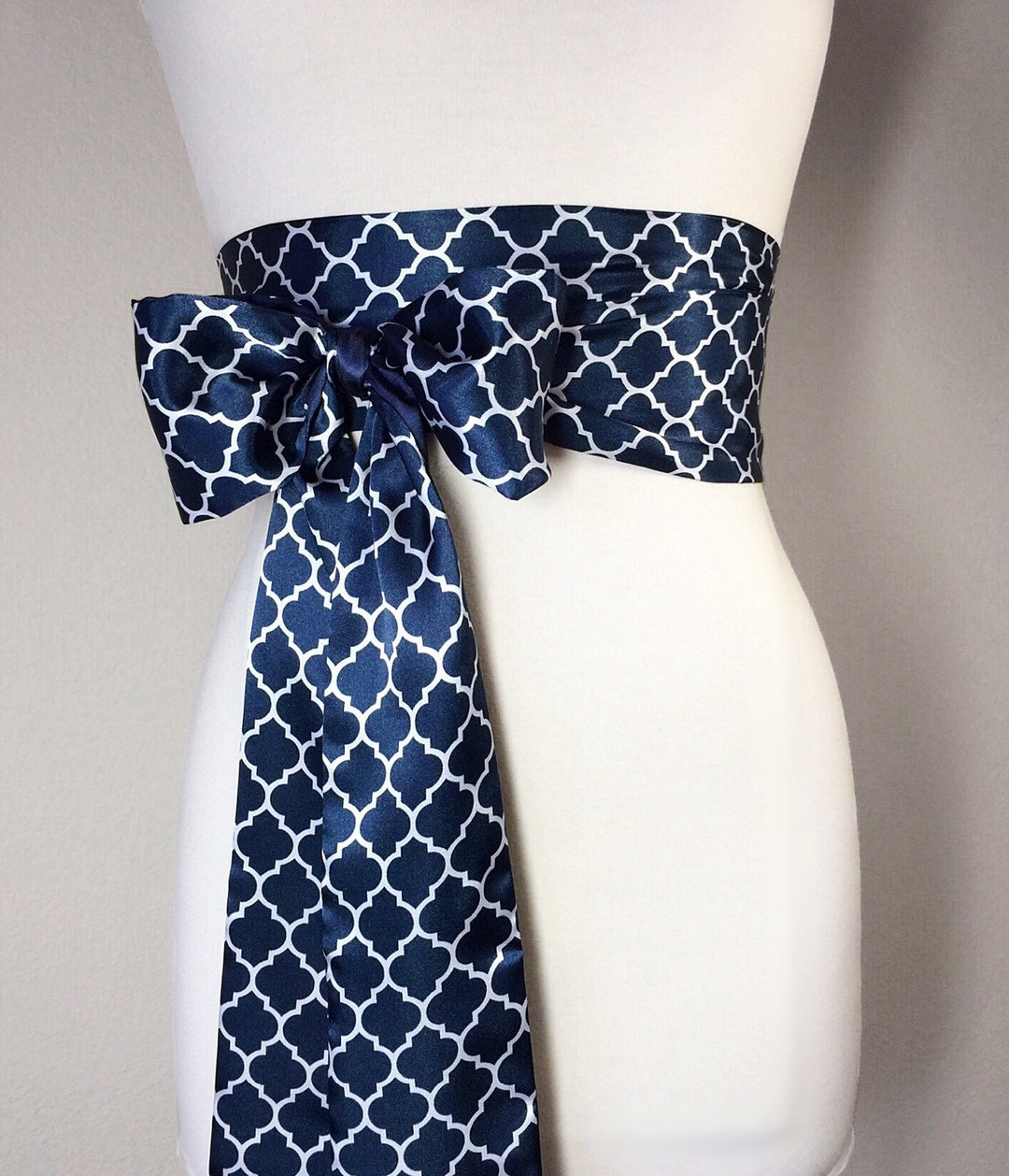 Navy Satin Sash Navy Quatrefoil Sash Navy Sash Navy & White - Etsy