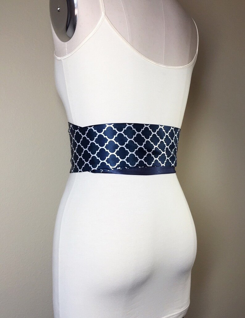 Navy Satin Sash Navy Quatrefoil Sash Navy Sash Navy & White - Etsy