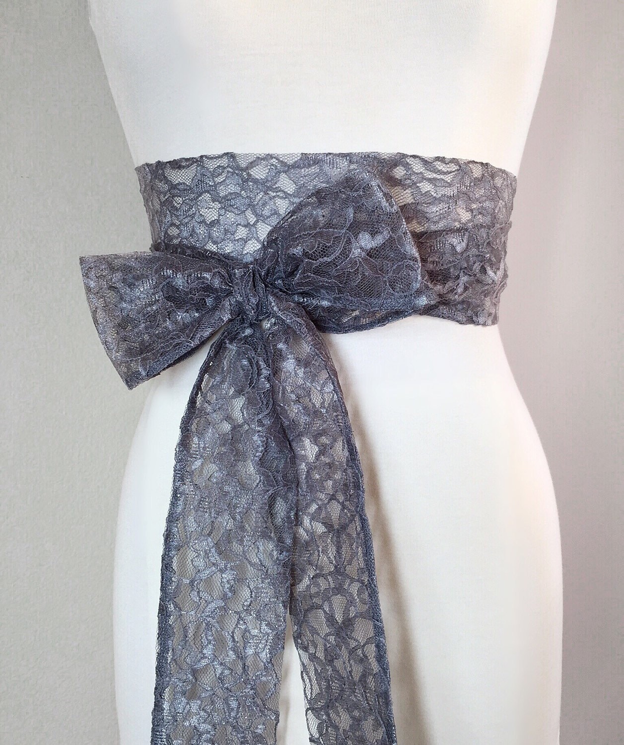 Gray Lace Sash, Extra Long Lace Sash, Gray Wedding Dress Sash, Lace ...