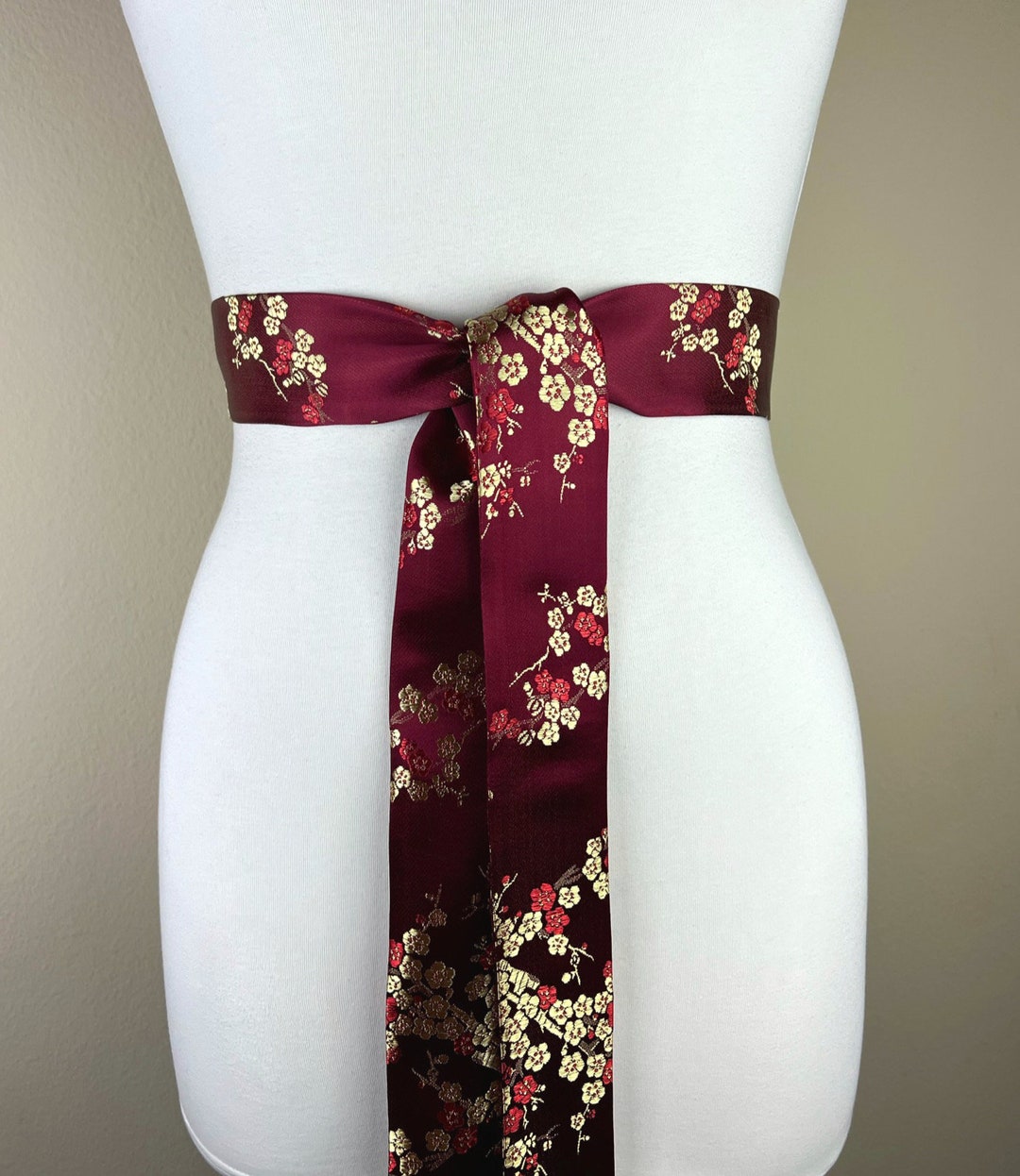 Burgundy & Gold Chinese Brocade Sash, Burgundy Sash in Satin Brocade ...