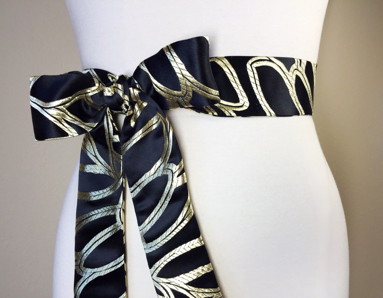 Black & Gold Sash Satin Brocade Sash Pale Gold and Black | Etsy