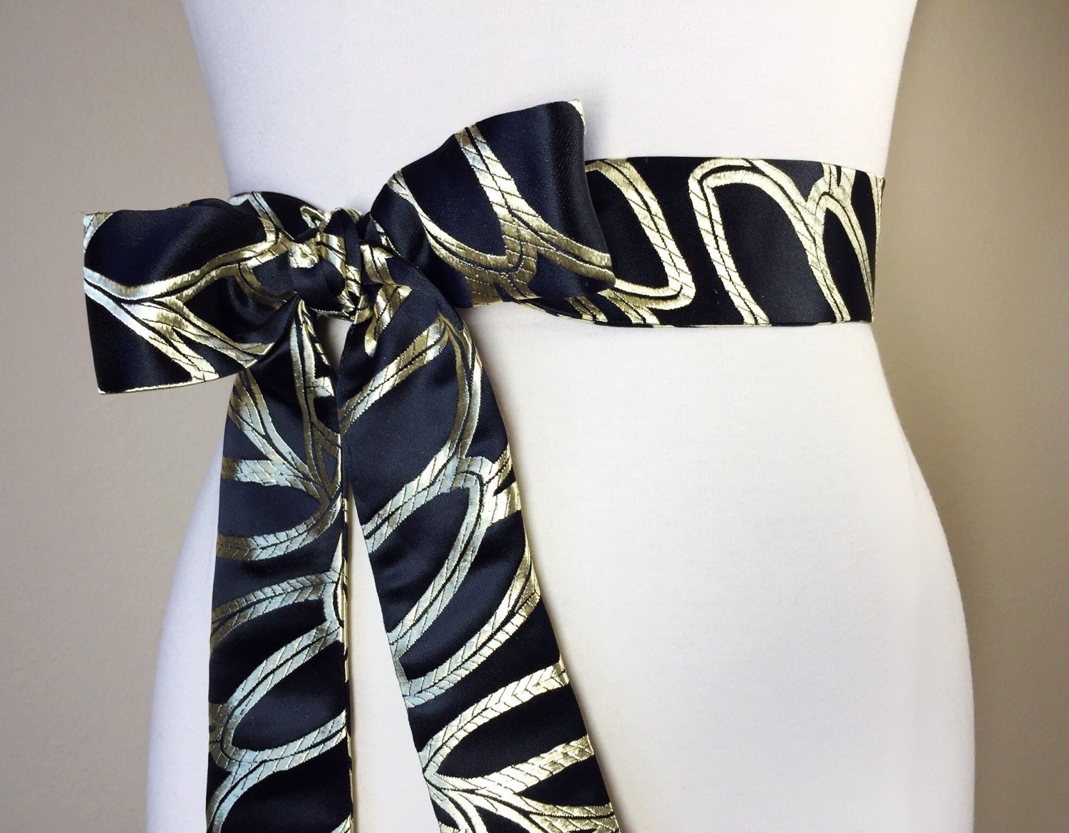 Black & Gold Sash Satin Brocade Sash Pale Gold and Black | Etsy