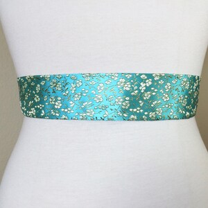 Aqua Floral Sash in Asian Brocade, Floral Sash in Aqua & Gold, Chinese ...