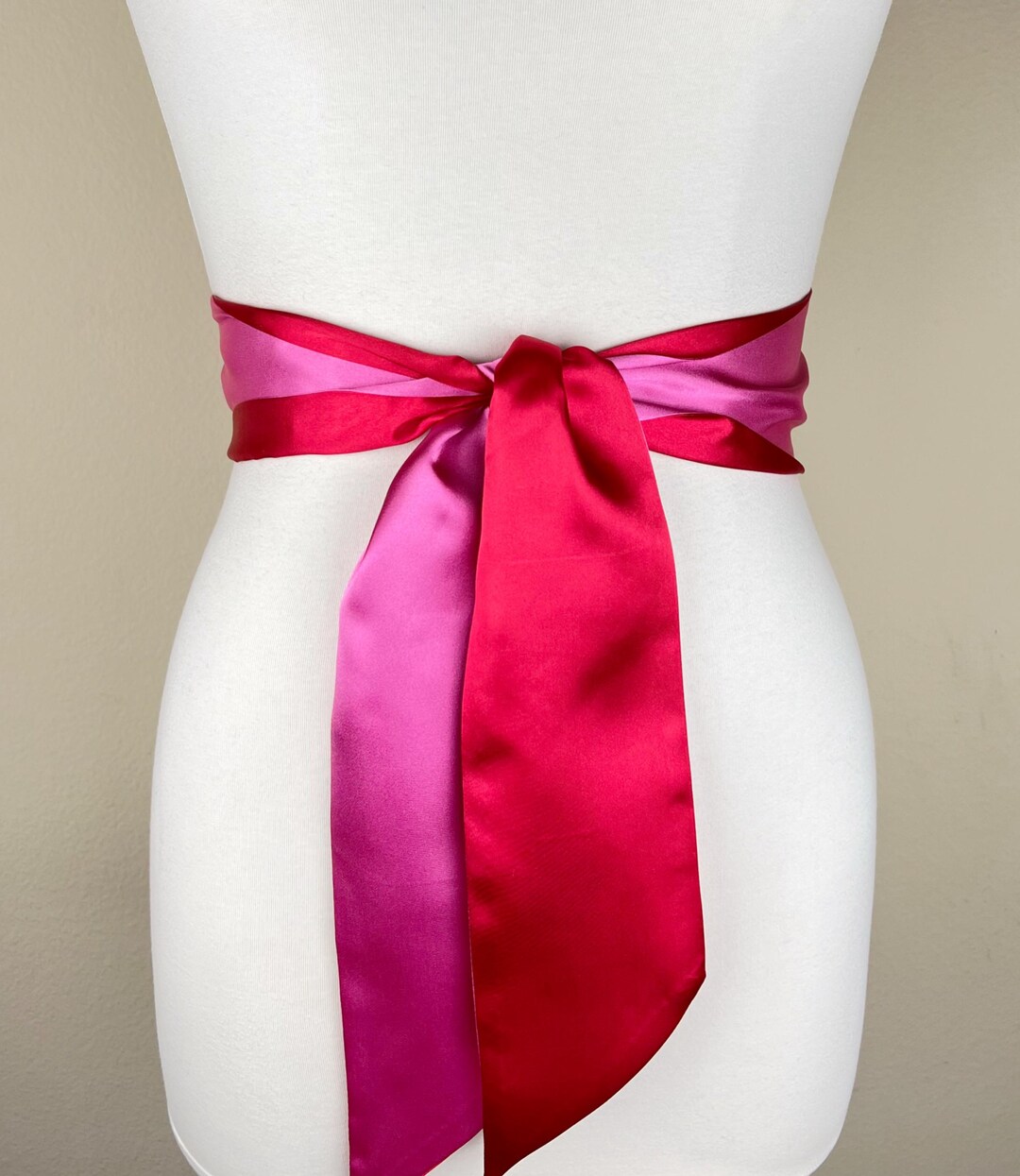 Color Block Red & Pink Satin Sash, Wide Pink + Red Sash Belt, Two Tone ...