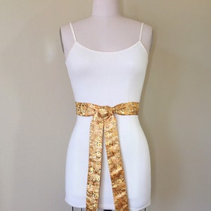 Asian Brocade Sash in Gold, Ornate Floral Sash in Gold Satin Brocade ...